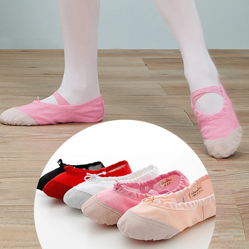Girls Dance Shoes with Soft Canvas and Leather Head, Dance Slipper ...