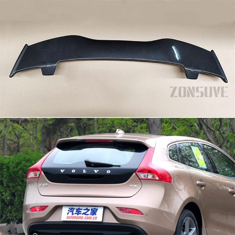 Use For Volvo V40 2013-2019 Spoiler Abs Plastic Carbon Fiber Look ...