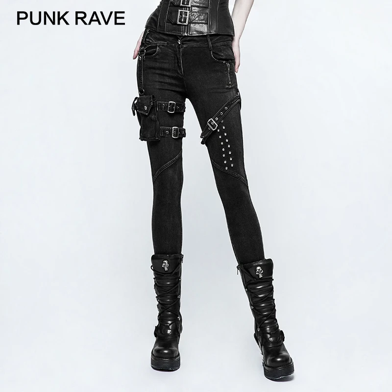 PUNK RAVE New Big Trousers Pocket Rivet Button Belt Punk Rock Jeans ...