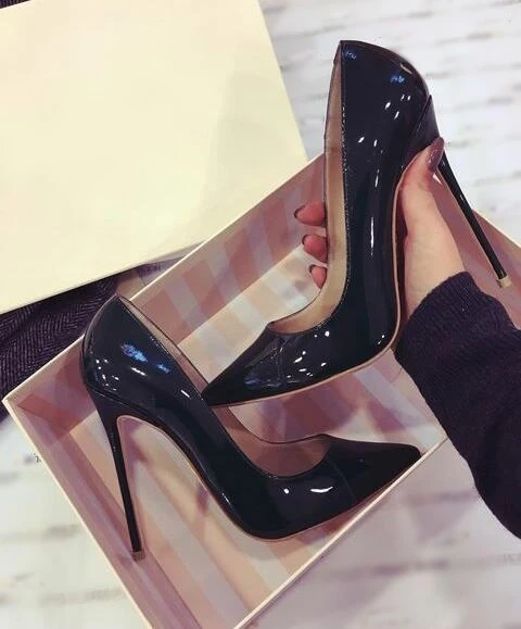 Brand Black Patent Leather High Heel Shoes Pointed Toe 12 10 8cm ...