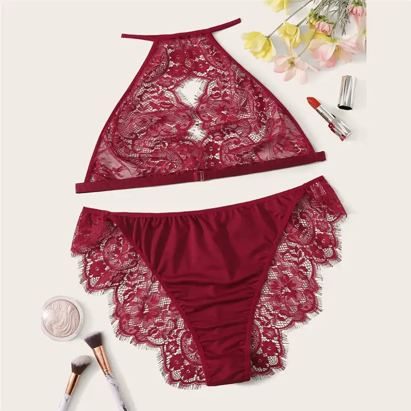 Conjunto de lencería Sexy para mujer, ropa interior de encaje con ...
