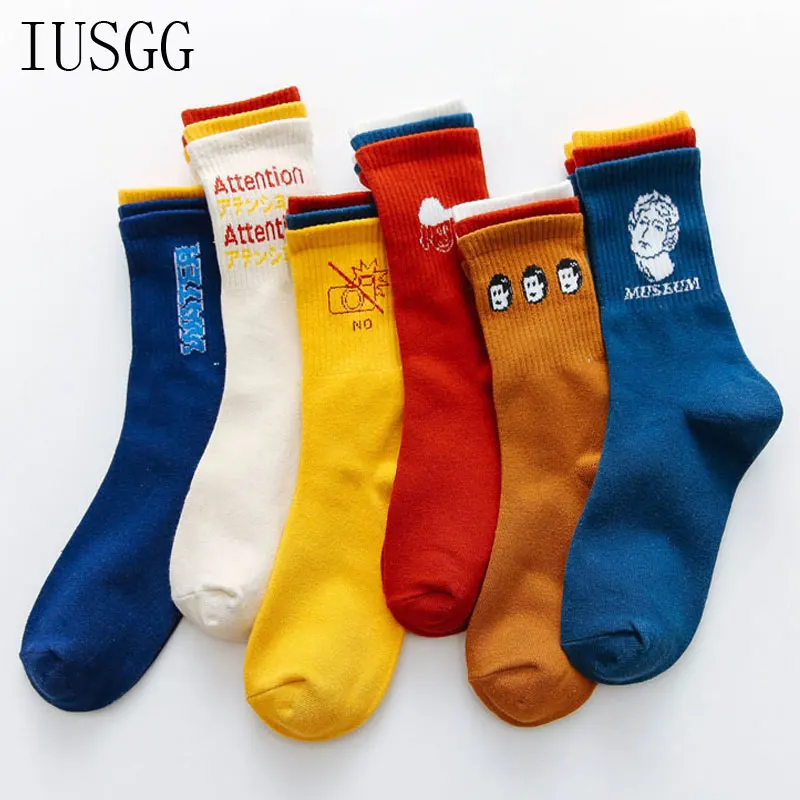 Ulzzang Cotton Mid Stocking Cartoon Attention Letter No Photography ...