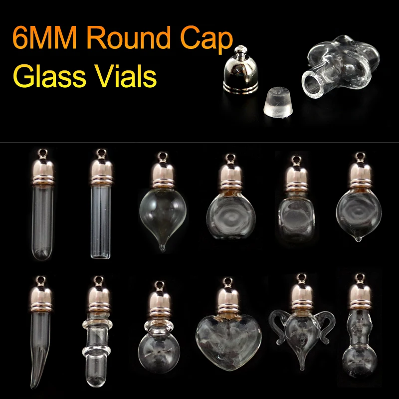 10PCS 6MM Glass Vial Pendant Glue Cap Name on Rice Jewelry Rice Locket ...