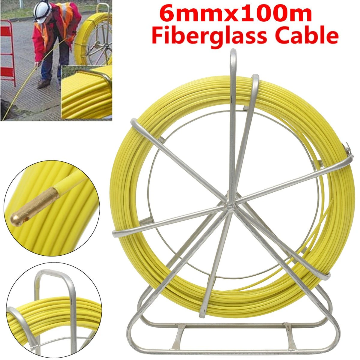4.5mm X 70m Fish Tape Fiberglass Wire Cable Puller Kit Running Rod ...