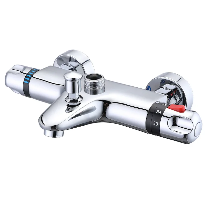 Chrome-Thermostatic-Bathtub-Faucet-Wall-Install-Temperature-Control-All ...