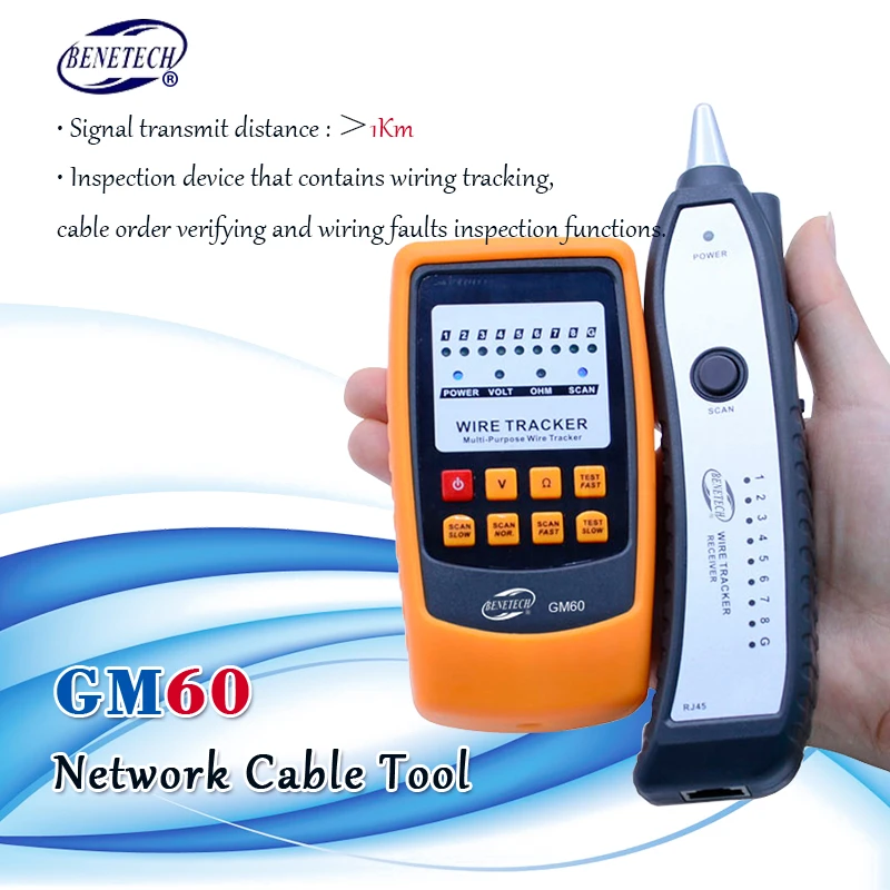 GM60 RJ45 RJ11 전화선 추적기 네트워크 케이블 도구 키트, 테스터 감지기 라인 파인더