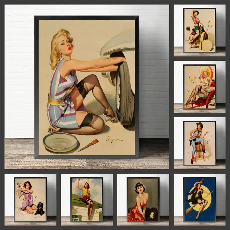 World War II America Pin up girl Sexy girl Vintage Paper Poster Wall Painting Home Decoration ...