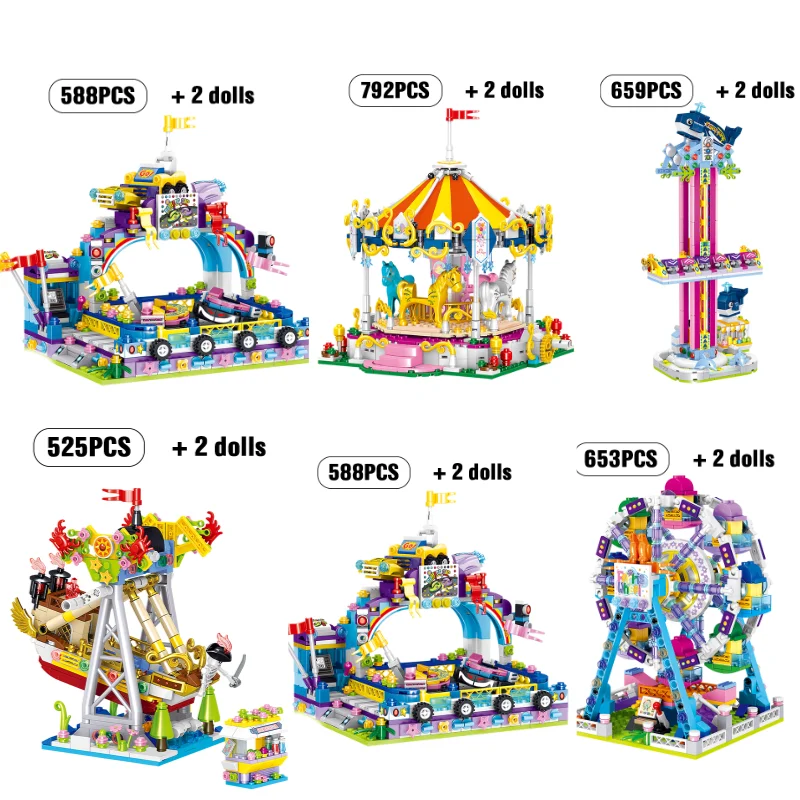 Mini Amusement Park Building Blocks Pirate Ship Carousel Roller Coaster ...