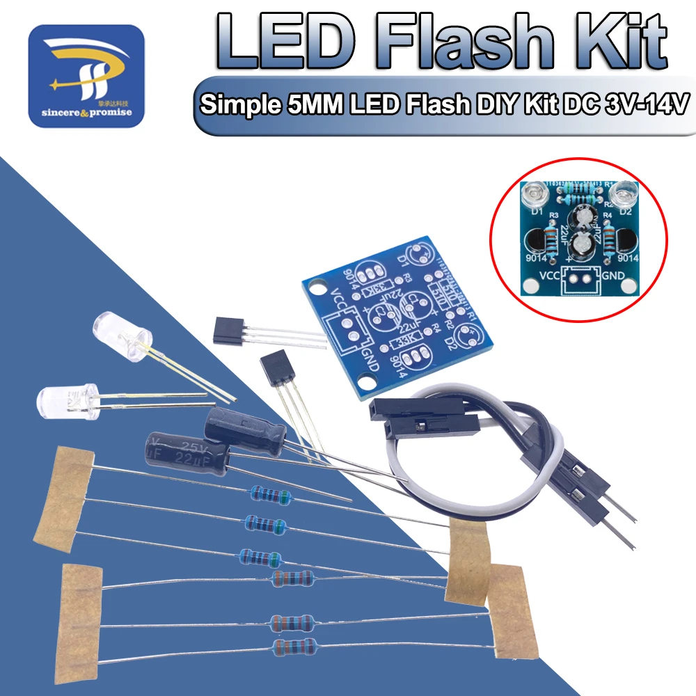MHT11 Simple 5MM LED Flash DIY Kits DC 3V-14V Circuit Electronics Suite ...