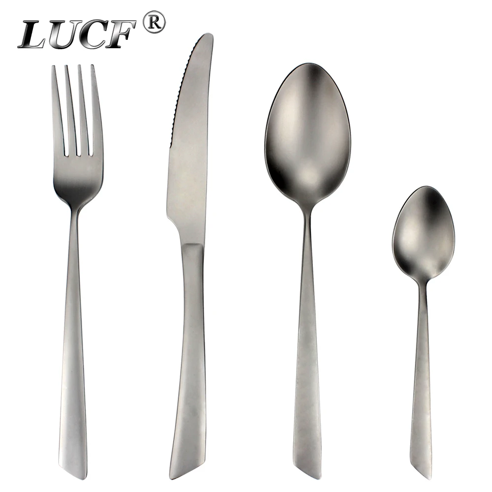 LUCF 최고 등급 환상적인 매트 스테인리스 스틸 서양식 식기류 패턴, 완벽한 모양, 4 in 1 표준 수저 세트 식기