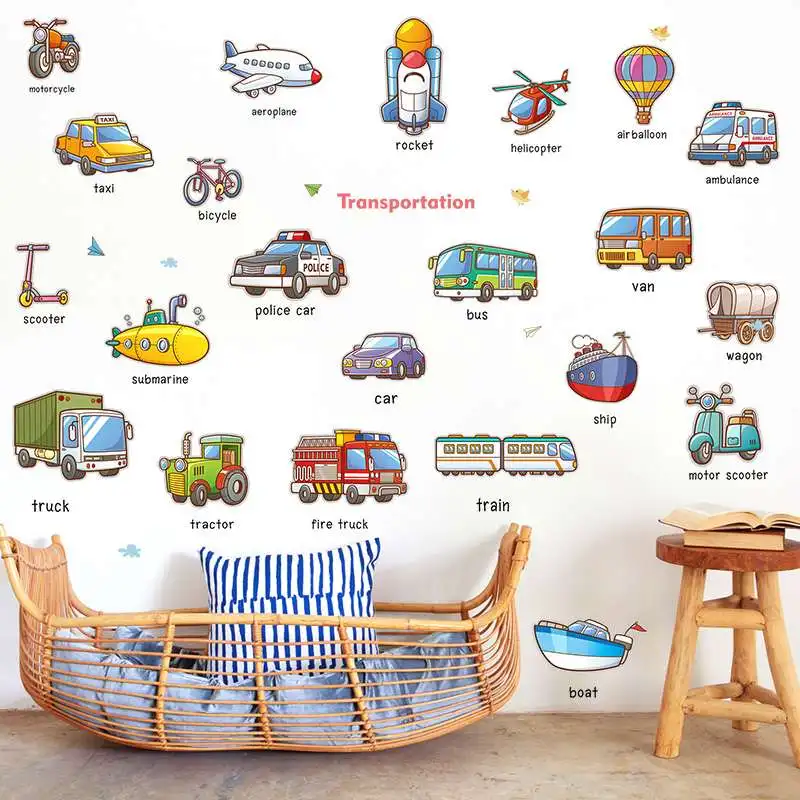 Means Of Transportation Kids Wall Decal Car Rocket Submarine Plane Boat ...