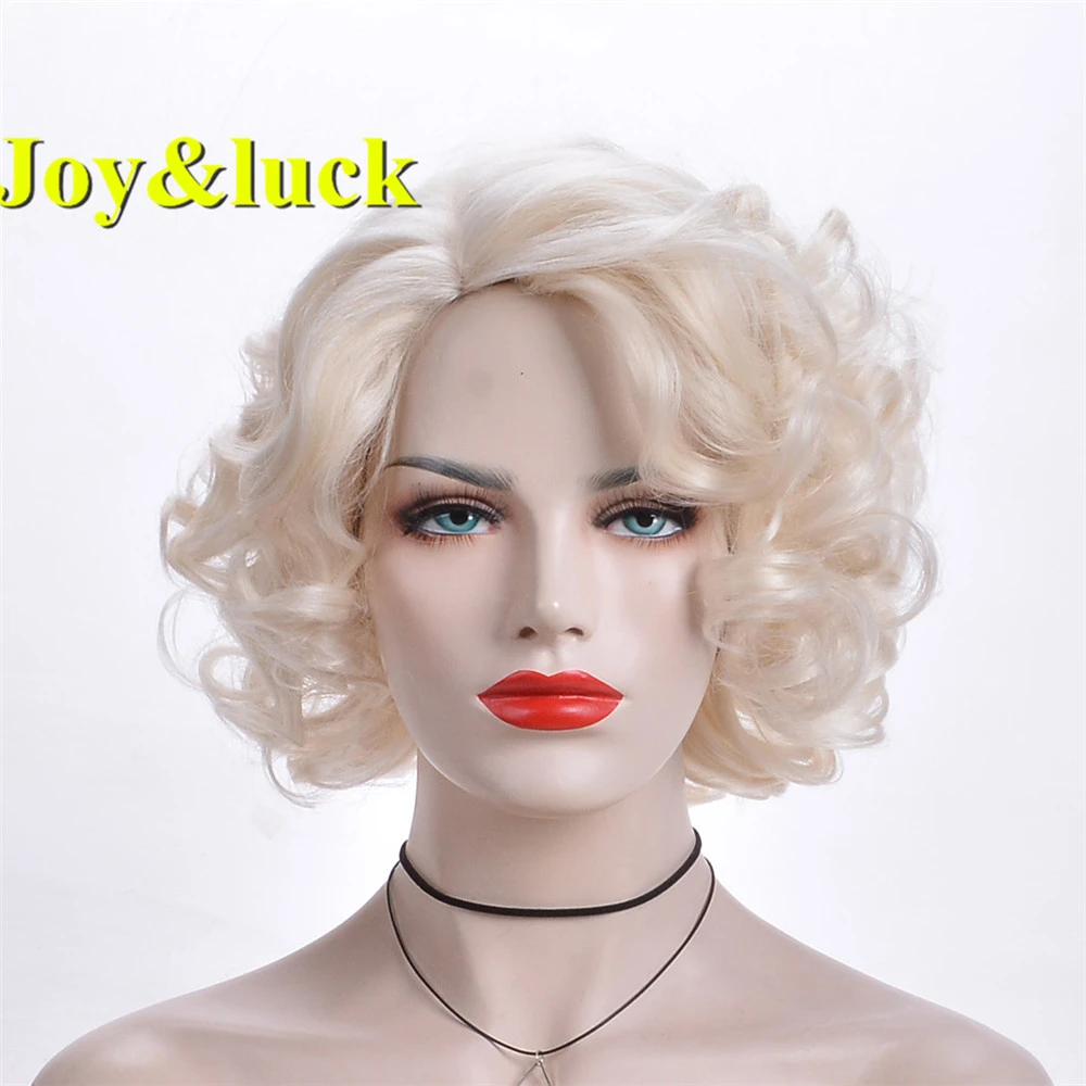 Joy&luck Short Blonde Wig Natural Curly Wigs Blond Synthetic Cosplay ...