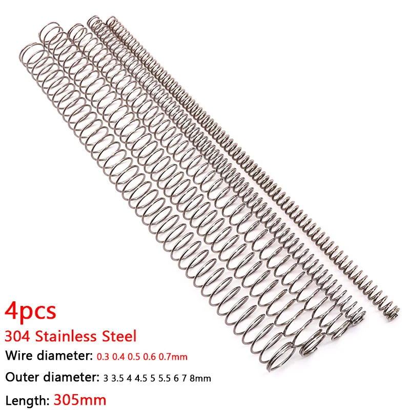 4pcs 305mm Compression Spring 304 Stainless Steel Pressure Spring Wire ...