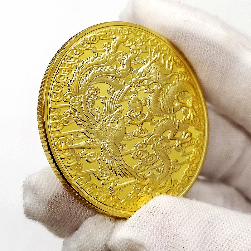 Dragon And Phoenix Chengxiang Gold Plated Coin Zodiac Animal Coins ...