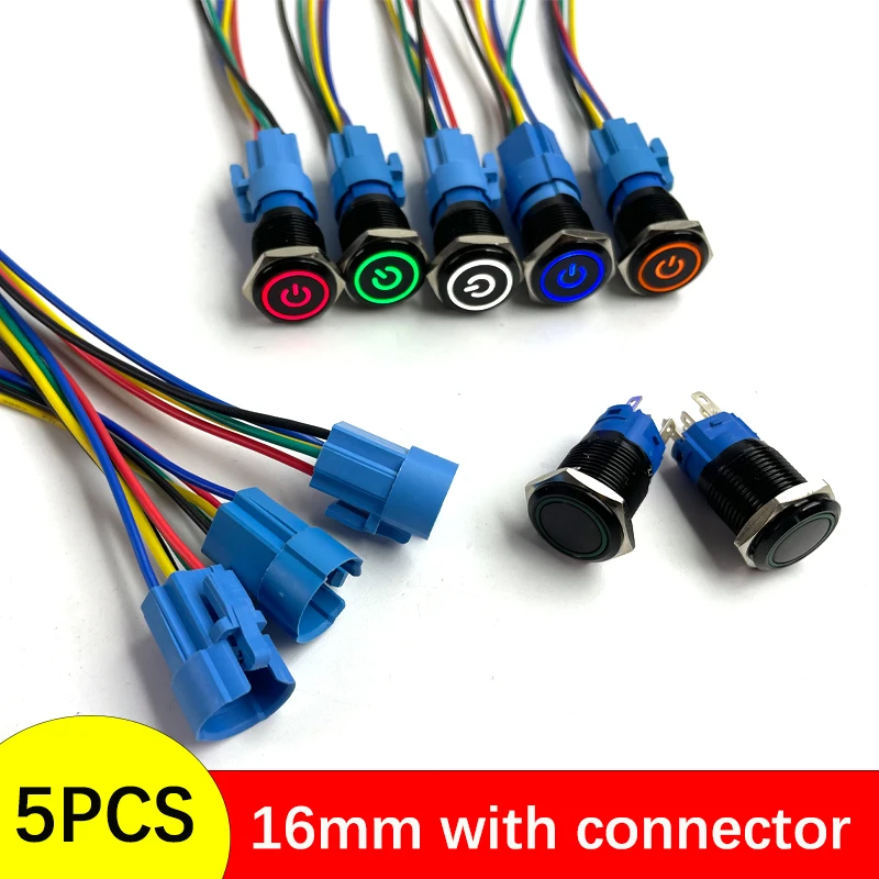 16mm-Black-Push-Button-Light-Switch-Waterproof-illuminated-Led-Metal ...