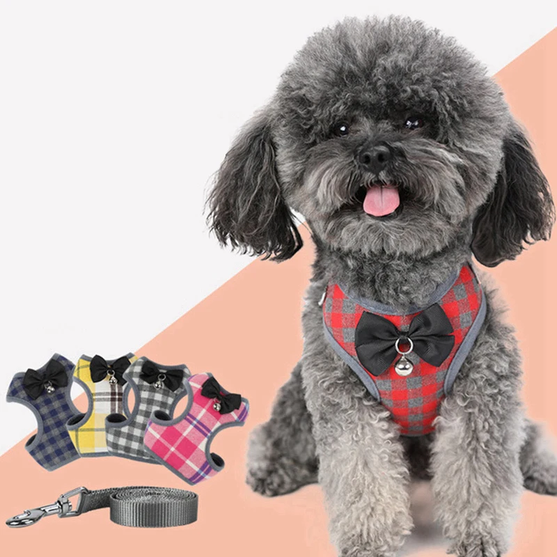 Small-Dog-Harness-and-Leash-Set-Pet-Cat-Vest-Harness-with-Bow-Tie-Mesh ...
