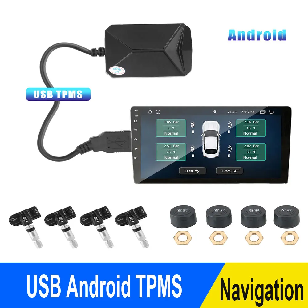 USB Android TPMS Tire Pressure Monitoring System Display Alarm System 4 ...