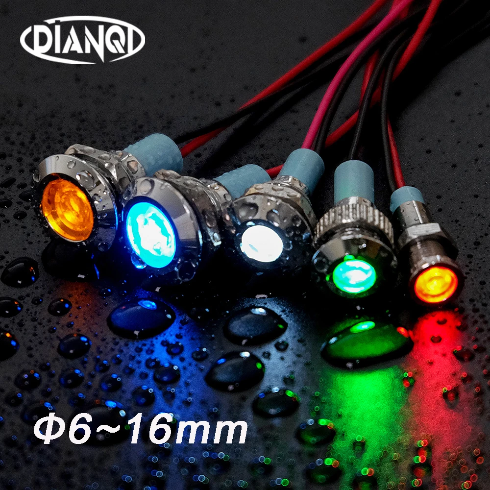 1Pc 6/8/10/12/16mm Metal LED Warning indicator light Waterproof IP67 ...
