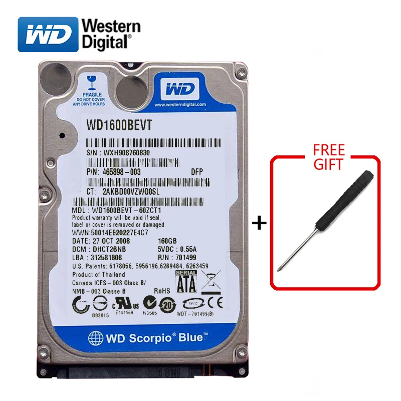 Original Disassembled USED Hard Drive For WD Brand 160Gb 2.5" HDD SATA ...