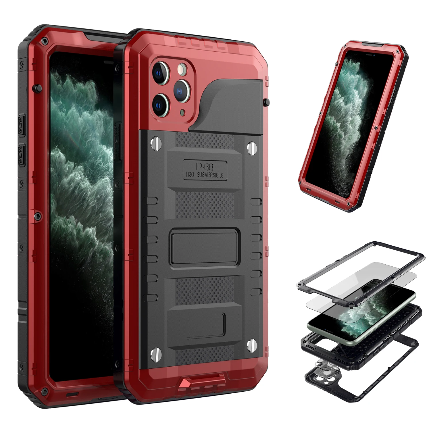 Heavy-Metal-Waterproof-Case-For-iPhone-15-14-13-12-11-Pro-Max-Tempered ...