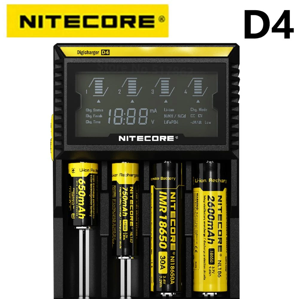 Original Nitecore D4 Battery Charger Lcd Smart Charging For 18650 14500 ...
