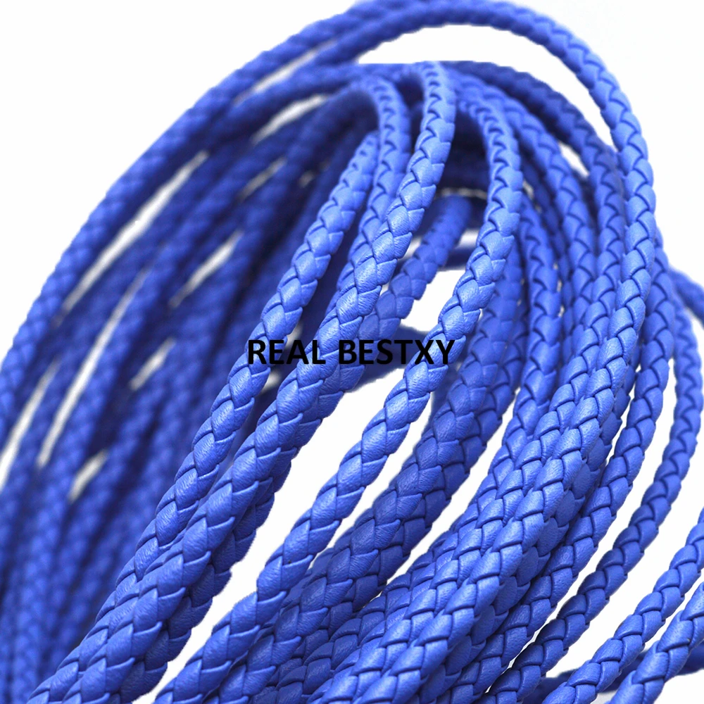 Cordon-en-cuir-tress-corde-ronde-bleue-d-environ-4mm-pour-Bracelet-et ...