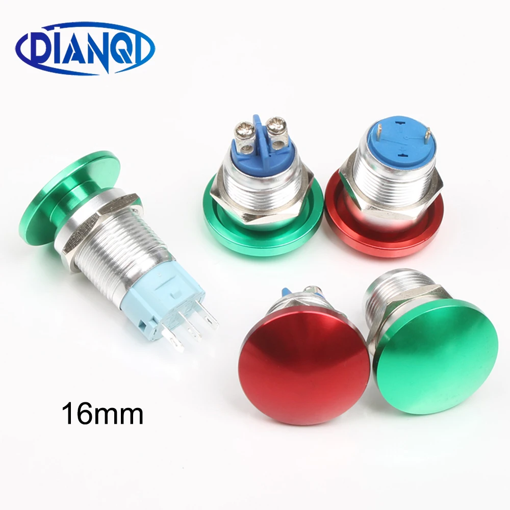 16mm Metal Waterproof Alloy Push Button Switch mushroom Momentary 1NO ...