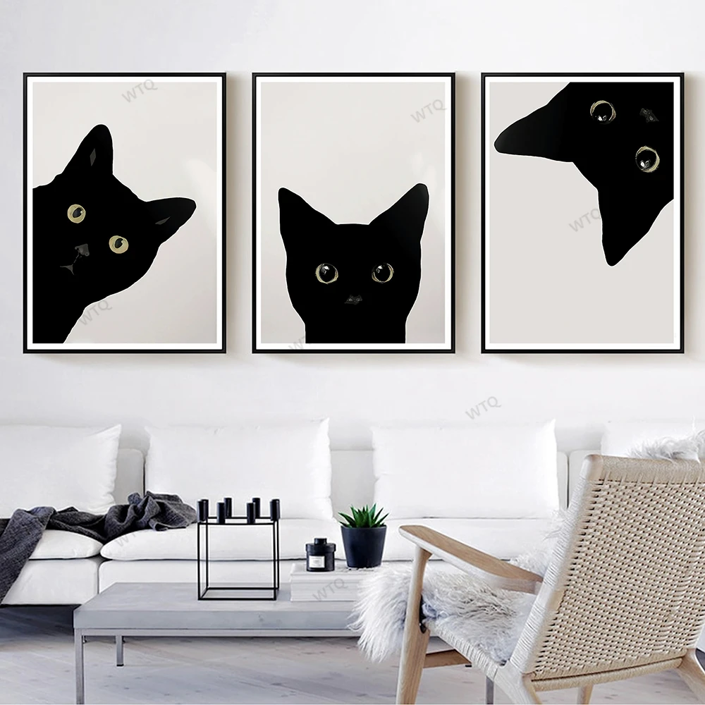 Art & Collectibles Prints Black Cat Canvas Black Cat Wall art Giclée ...