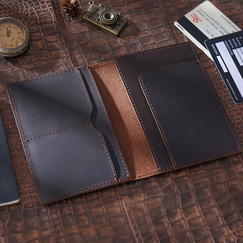 Vintage Genuine Leather Passport Case Men Travel Wallet Document ...