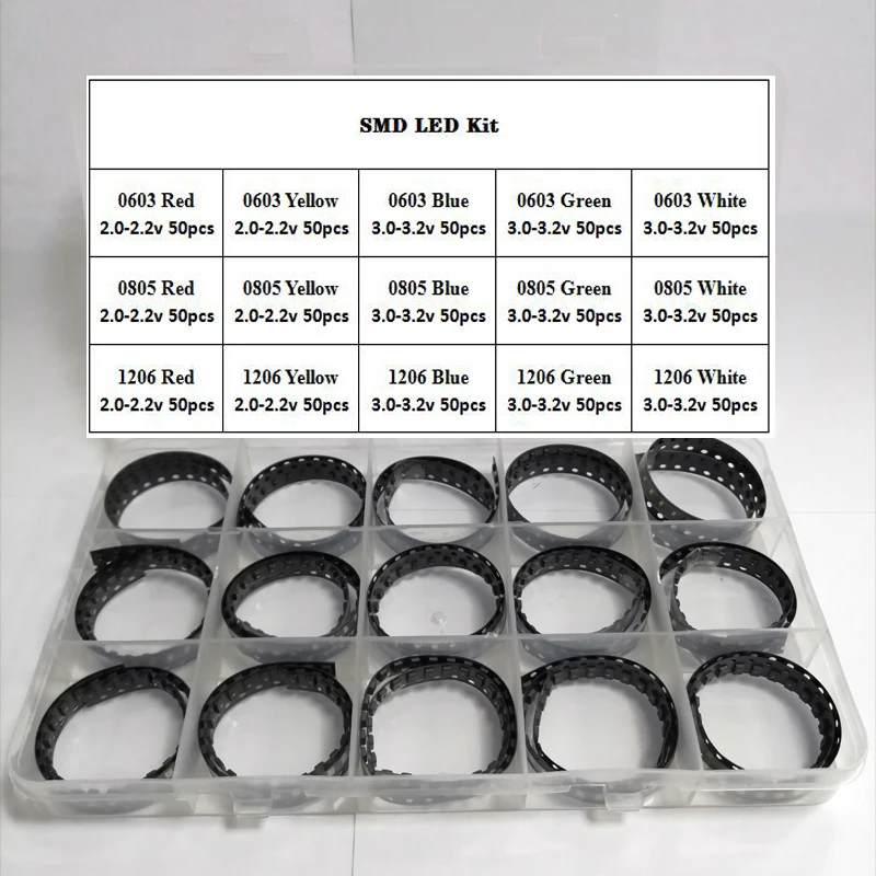 750Pcs-LOT-SMD-LED-Kit-0603-0805-1206-Red-Green-Blue-White-Yellow-Diode ...