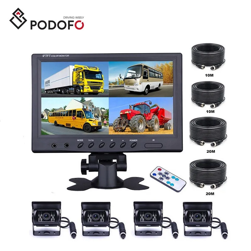 Podofo-9-Quad-Split-Monitor-Car-Rear-View-Camera-Kit-Waterproof-Night ...