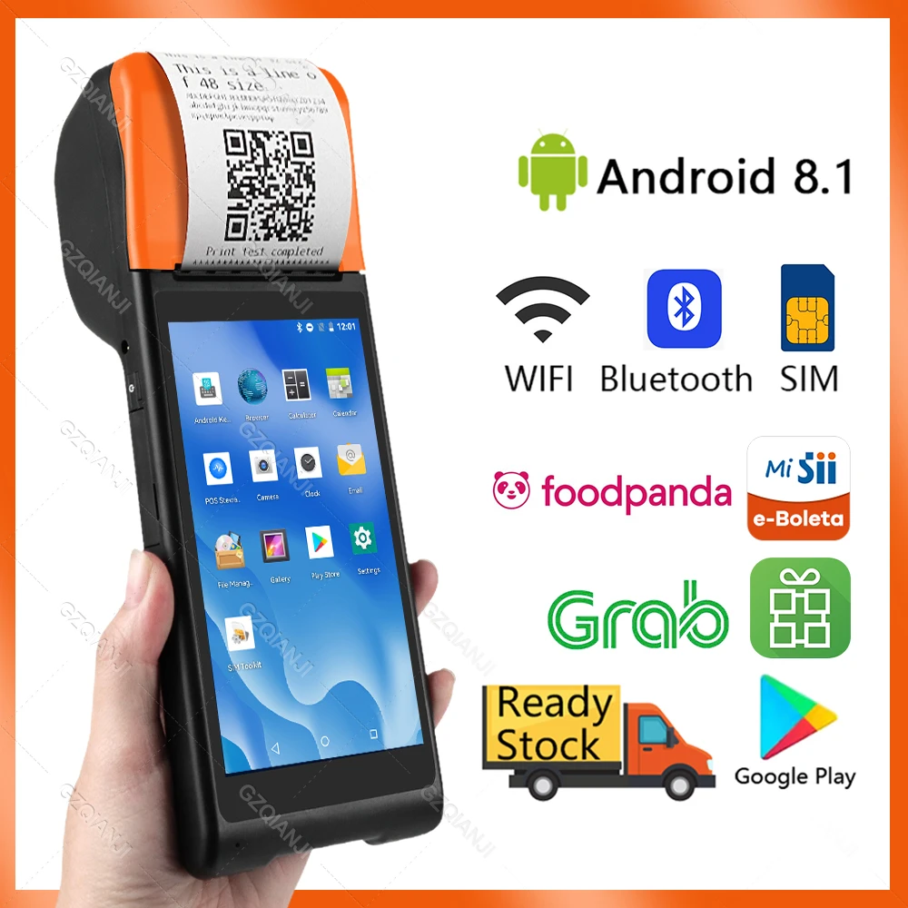 Q8 POS Terminal มือถือ3G WiFi เครื่องพิมพ์ใบบันทึกความร้อน58Mm Android 8.1สำหรับ Loyverse บราซิล ...