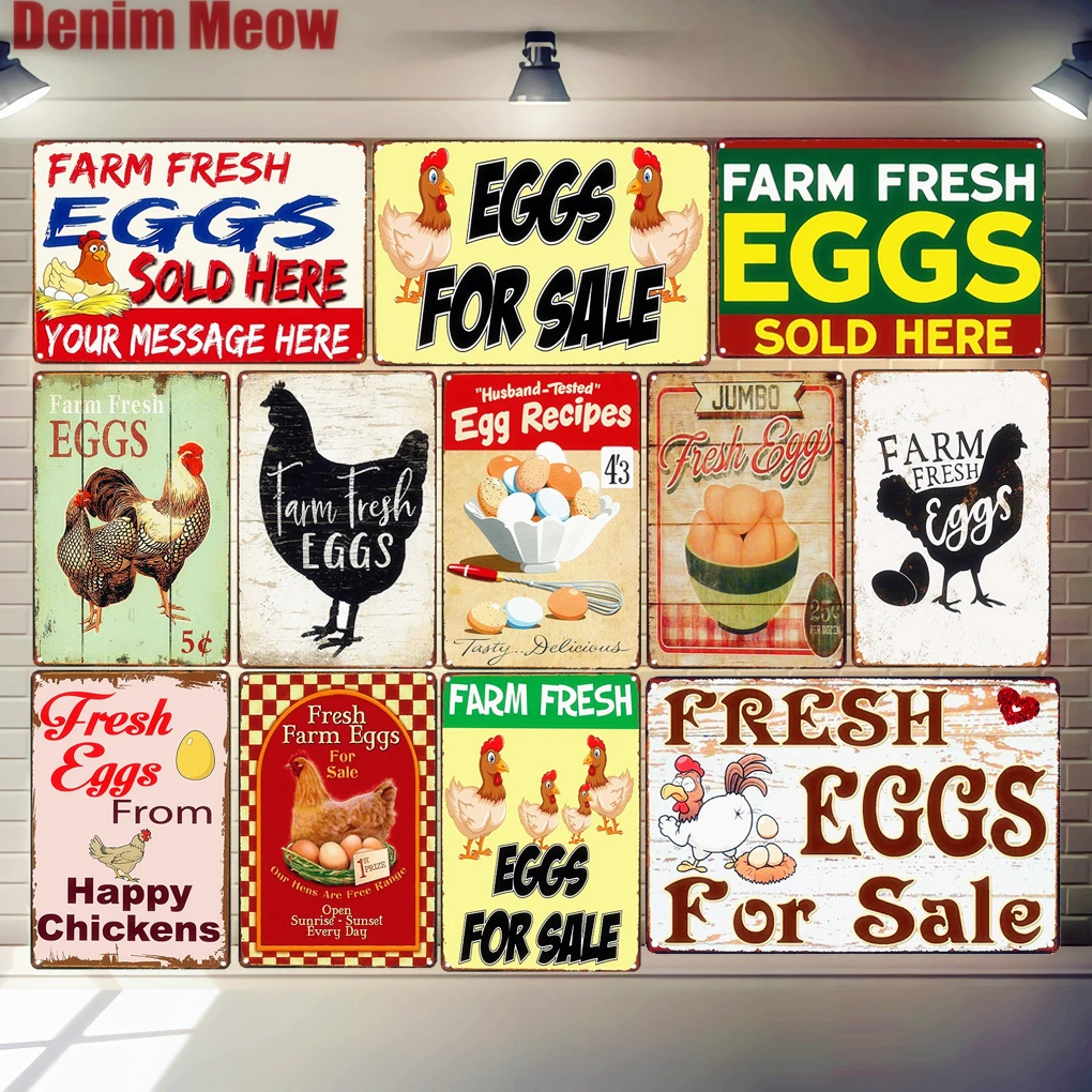 Farm-Fresh-Eggs-Retro-Plaque-Happy-Chicken-Vintage-Metal-Tin-Signs-Farm ...