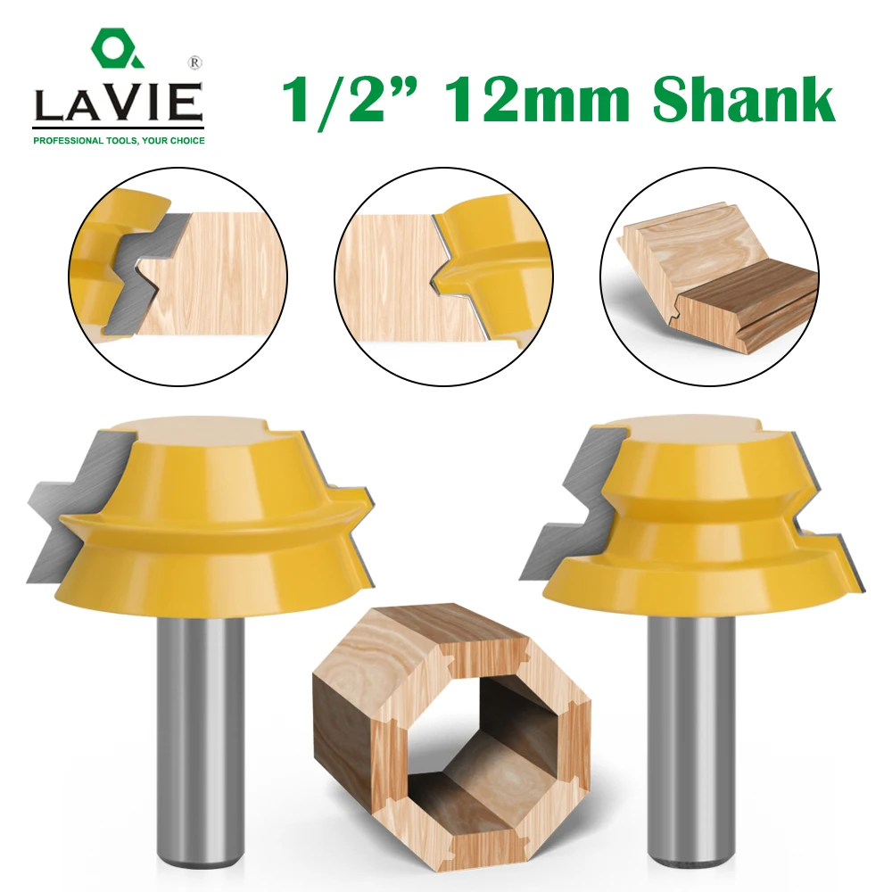 LAVIE-2pcs-12mm-1-2-Shank-Lock-Miter-Tenon-Router-Bits-22-5-Degree-Glue ...