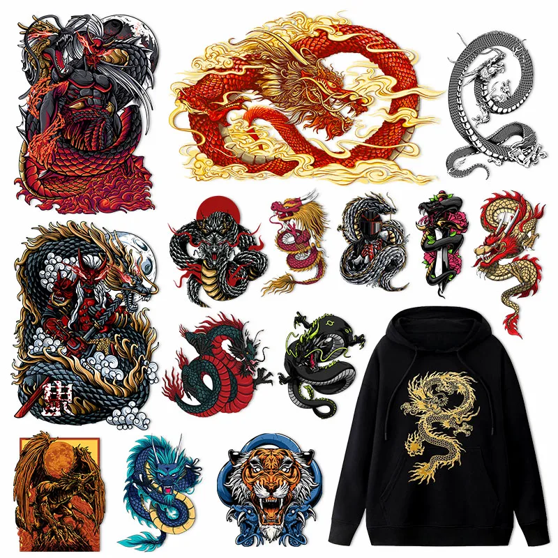 DIY-Fashion-Heat-Transfer-Vinyl-Sticker-Hippie-Golden-Dragon-Patches ...