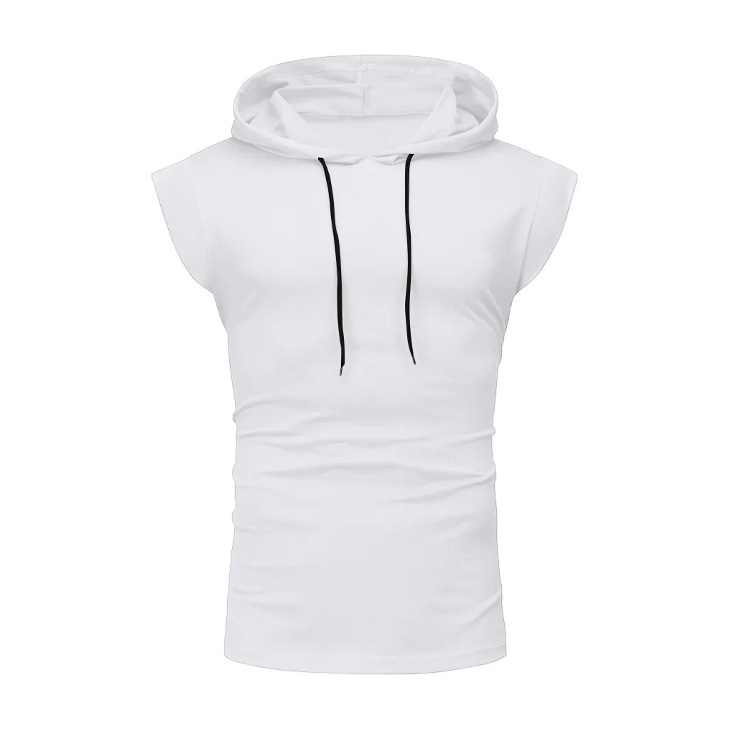 Sleeveless Mens Gym Workout Cotton Hooded Tank Top Mens Fitness