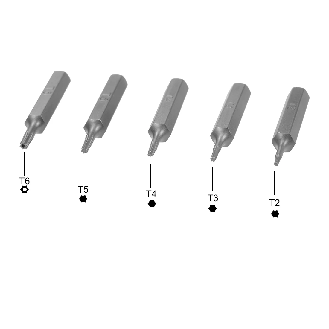 Uxcell 5pcs Torx Bits Set 5/32 Inch Hex Shank T2 T3 T4 T5 T6 ...