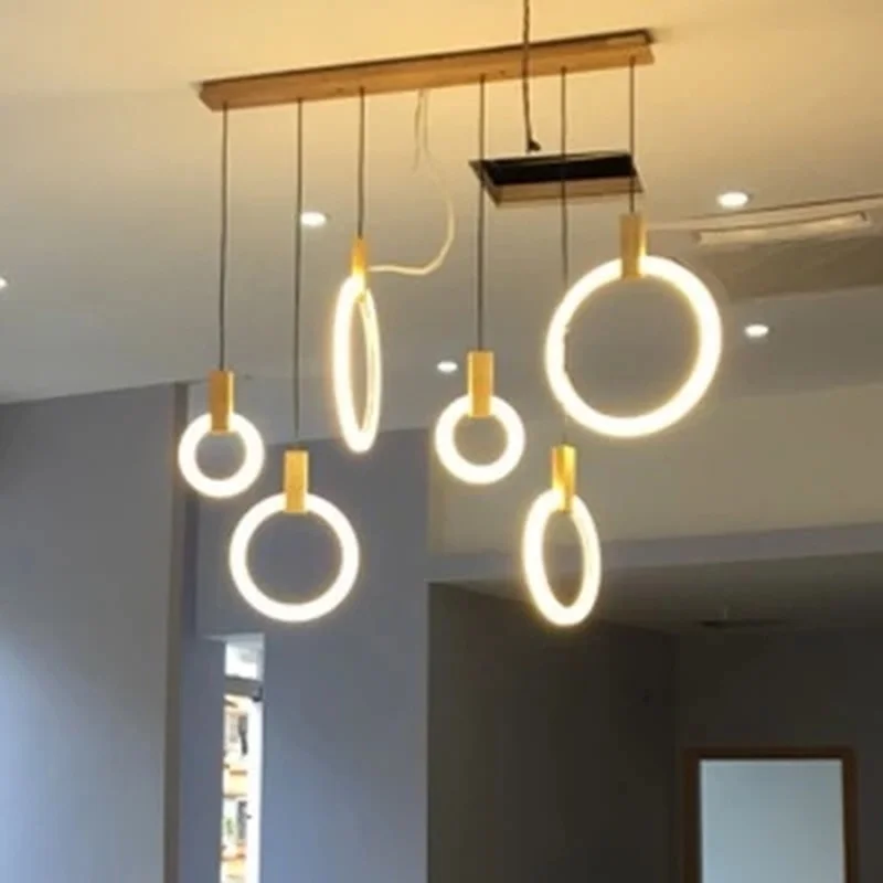 Salon Club Modern LED ring light suspension Luminaire Wood Pendant ...