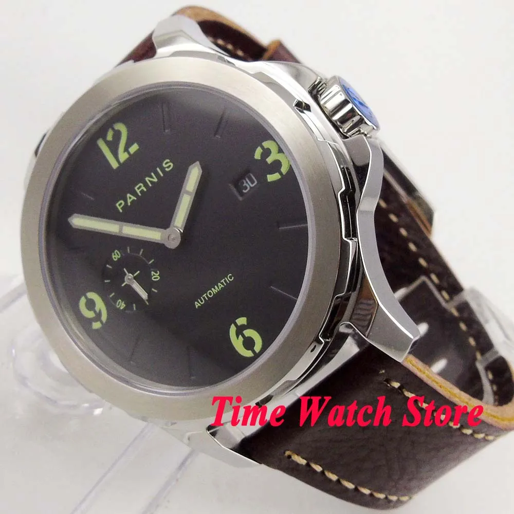 Parnis 44mm big face 5ATM ST2555 automatic men's watch black dial date ...