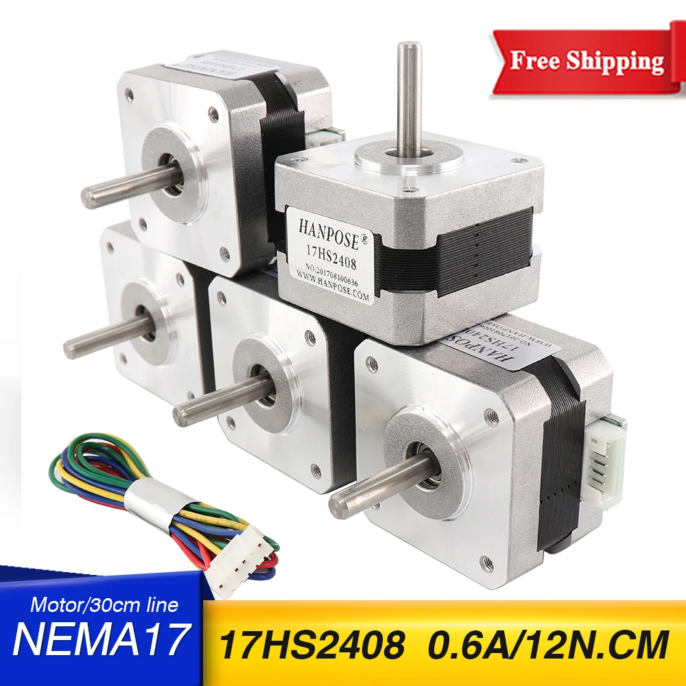 5 Pcs 17hs2408 4-lead Nema17 Stepper Motor 42 Motor 42bygh 0.6a 12n.cm ...