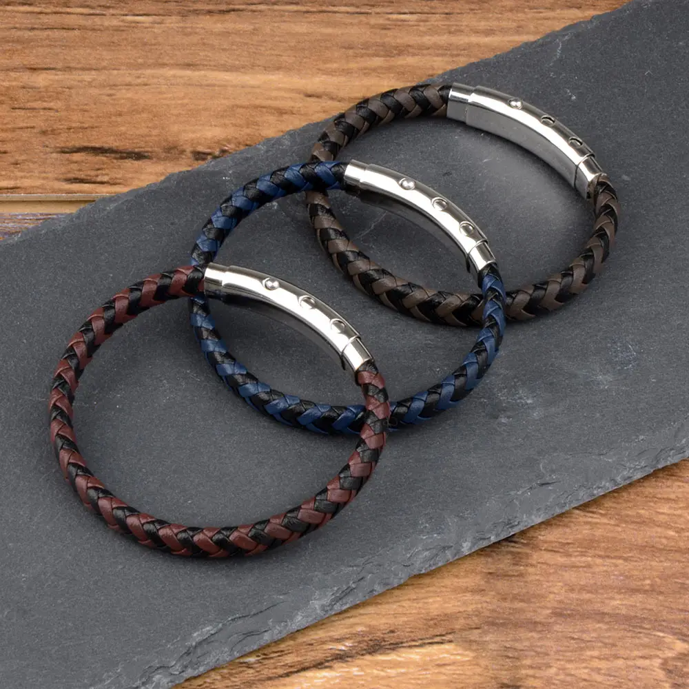 Chanfar-Genuine-Leather-Bracelet-For-Men-Blue-Brown-Braided-Rope ...