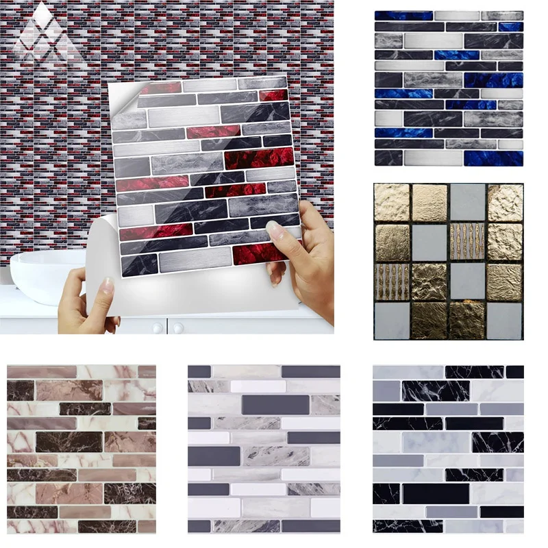 10Pcs/Set Simulation Marble Embossed PVC 3D Waterproof Mosaic Tile ...