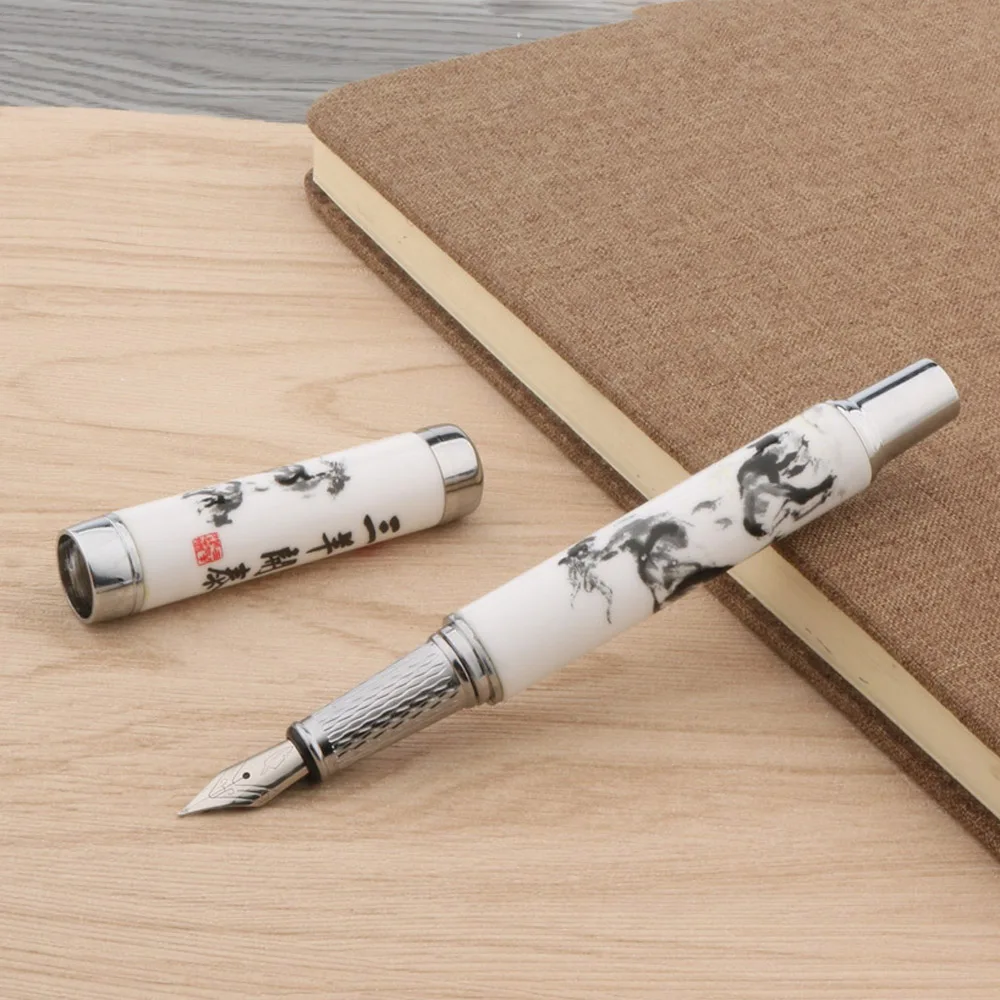New Brand Fountain Pen Chinese Porcelain Painting Sheep Mediun Nib Ink ...