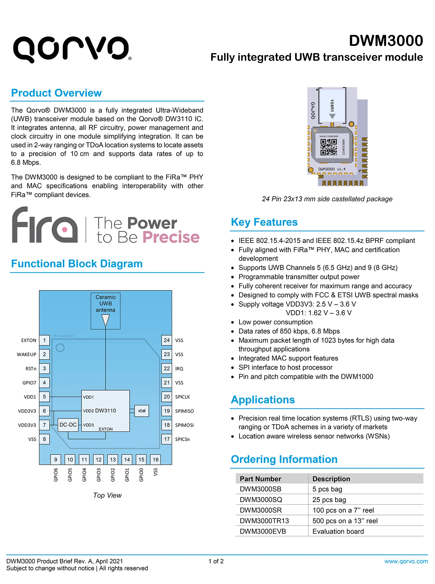 Плата разработки модуля Qorvo decawave dwm3000 dwm3110 UWB, стандарт Fira | Инструменты ...