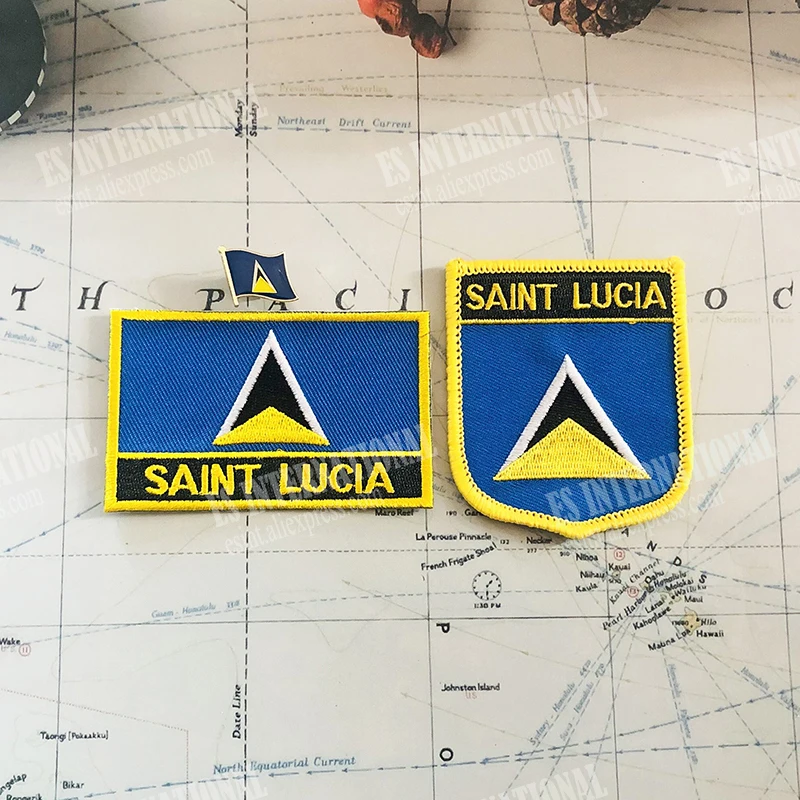 SAINT LUCIA National Flag Embroidery Patches Badge Shield And Square Shape Pin One Set On The ...