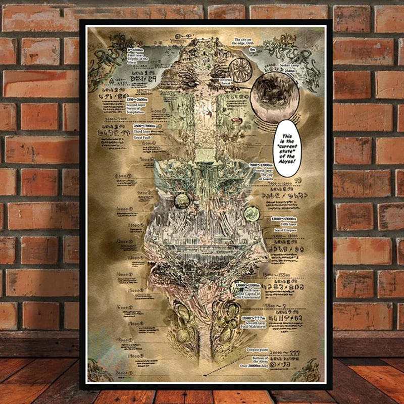 Made In Abyss Map Anime Movie Vintage Canvas Painting Posters And ...