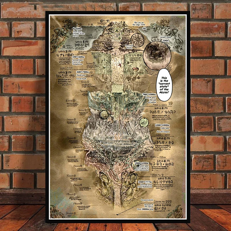 Made In Abyss Map Anime Movie Vintage Canvas Painting Posters And ...