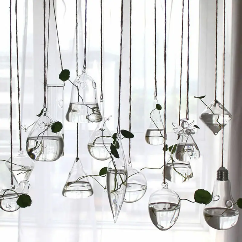 Home Planters Clear Glass Flower Plant Stand Hanging Vase Ball ...