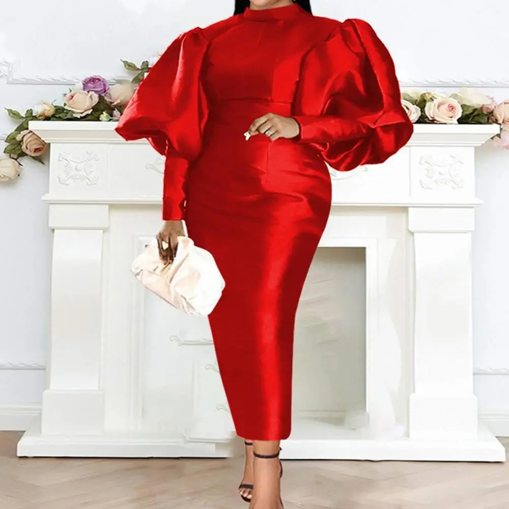 Robe-longue-lanterne-col-haut-pour-femmes-robes-africaines-tambour-con ...