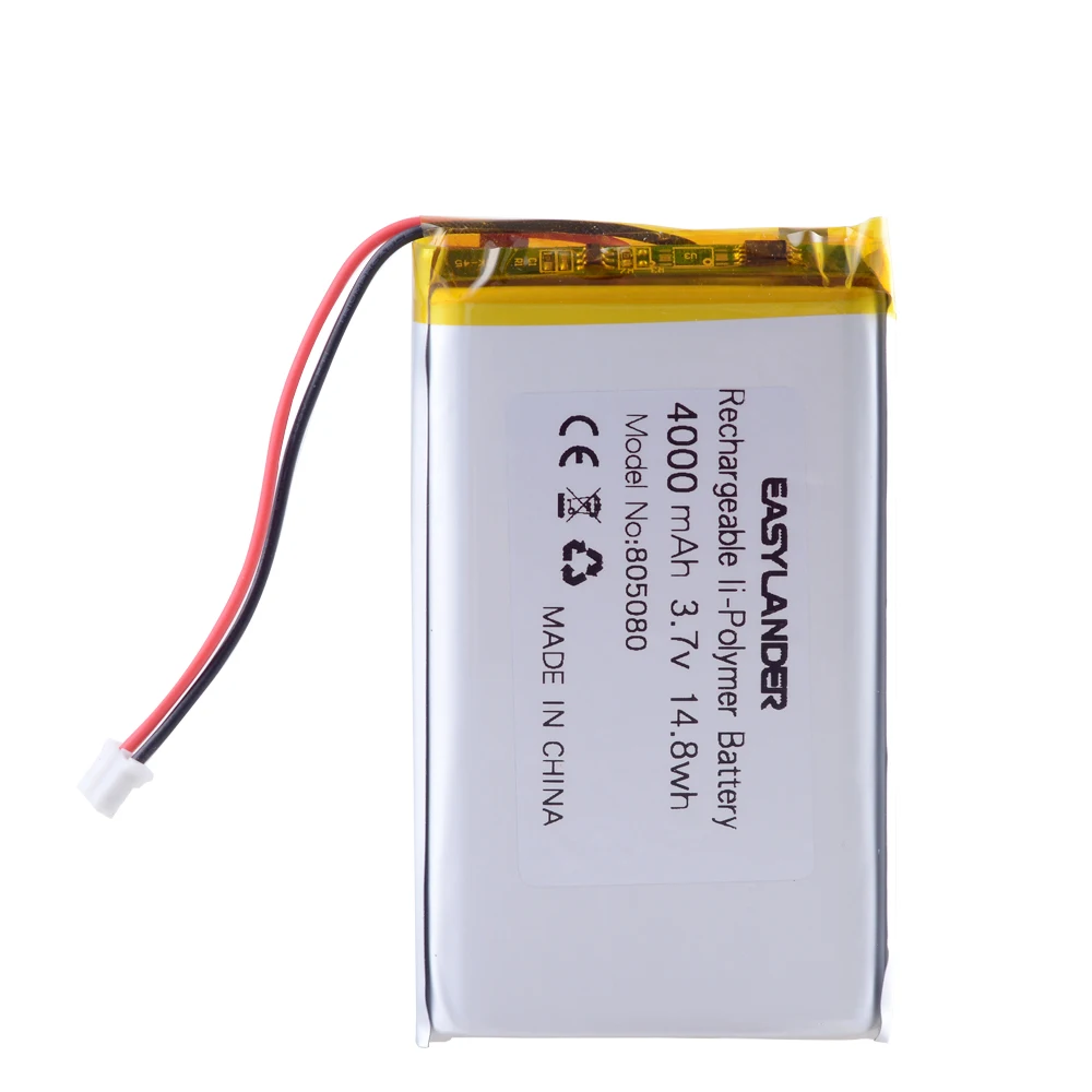 JST 2.0mm 2Pin 3.7V 4000mAh 805080 Lithium Polymer LiPo Rechargeable ...